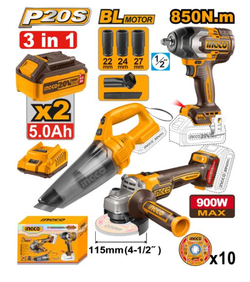 Ingco COSLI240789 20V Cordless 3-Piece Power Tool Kit | Digital Store ...