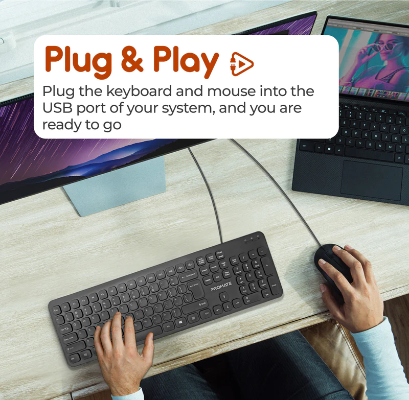 Promate Quiet Wired Compact KeyBoard & Mouse |Digital Store |Nairobi, Kenya