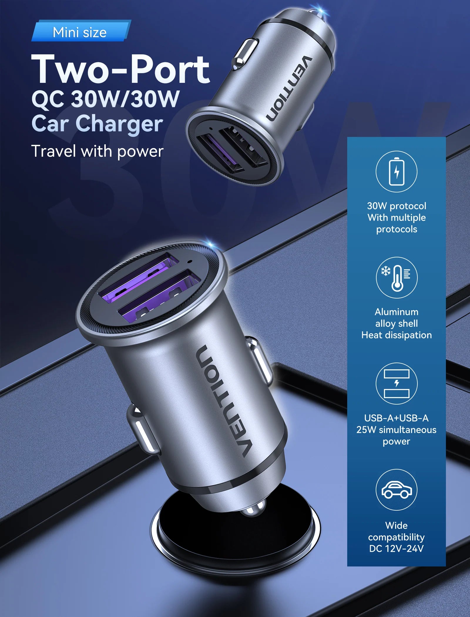 Vention FFFH0 Two-Port USB Car Charger | Digital Store | Nairobi, Kenya