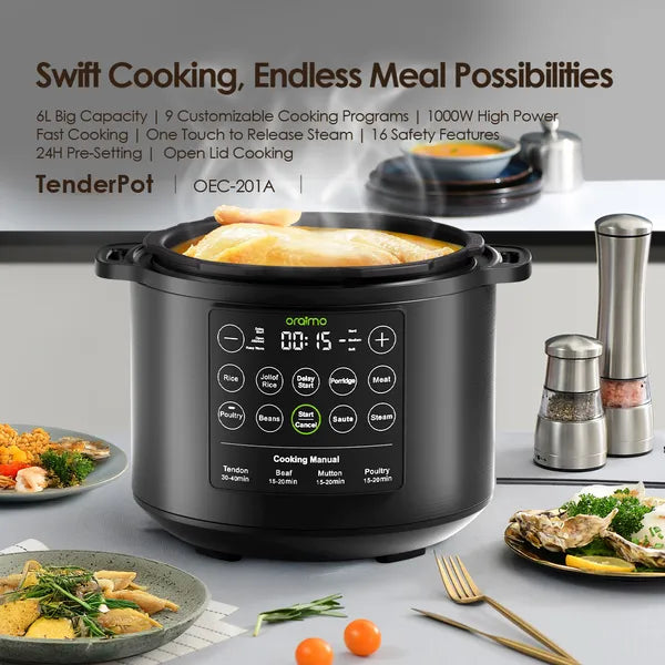 Oraimo TenderPot OEC-201A 6L 1000W Electric Pressure Cooker | Digital ...