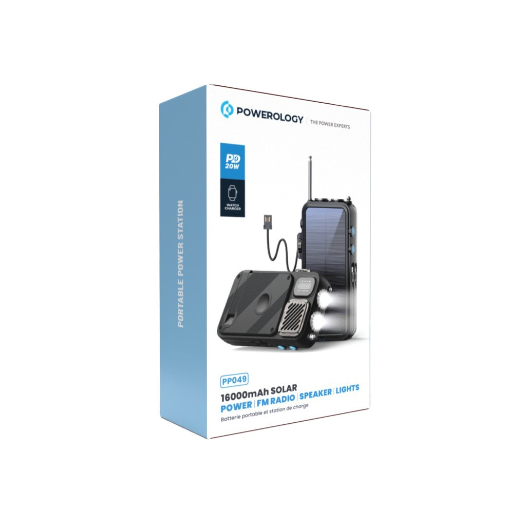 Powerology PP049 16000mAh Solar Power Bank with FM Radio Speaker and ...