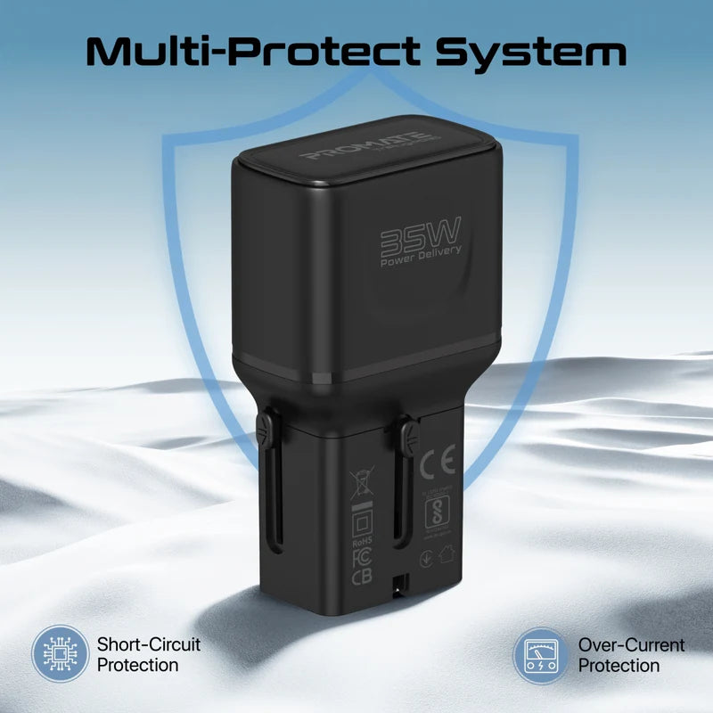 Promate TriPlug-PD35 35W Power Delivery Multi-Port Travel Adapter ...