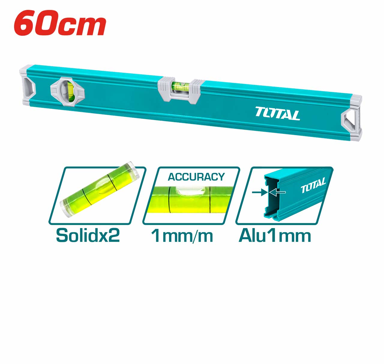 Total TMT26036 Spirit Level 60cm with 2 Cylinder Spirit Bulbs | Digital ...