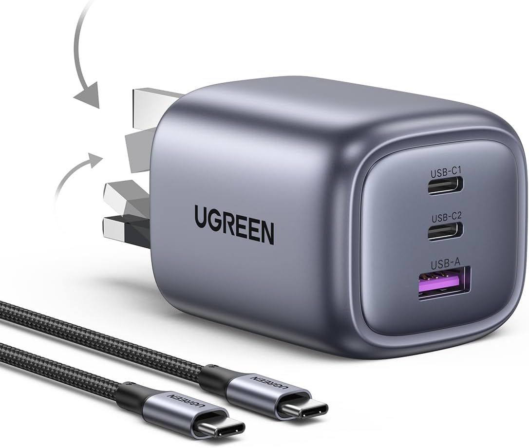 UGREEN X755 Nexode Pro 65W 3-Port GaN Fast Charger (UK Plug) Grey + 1 ...